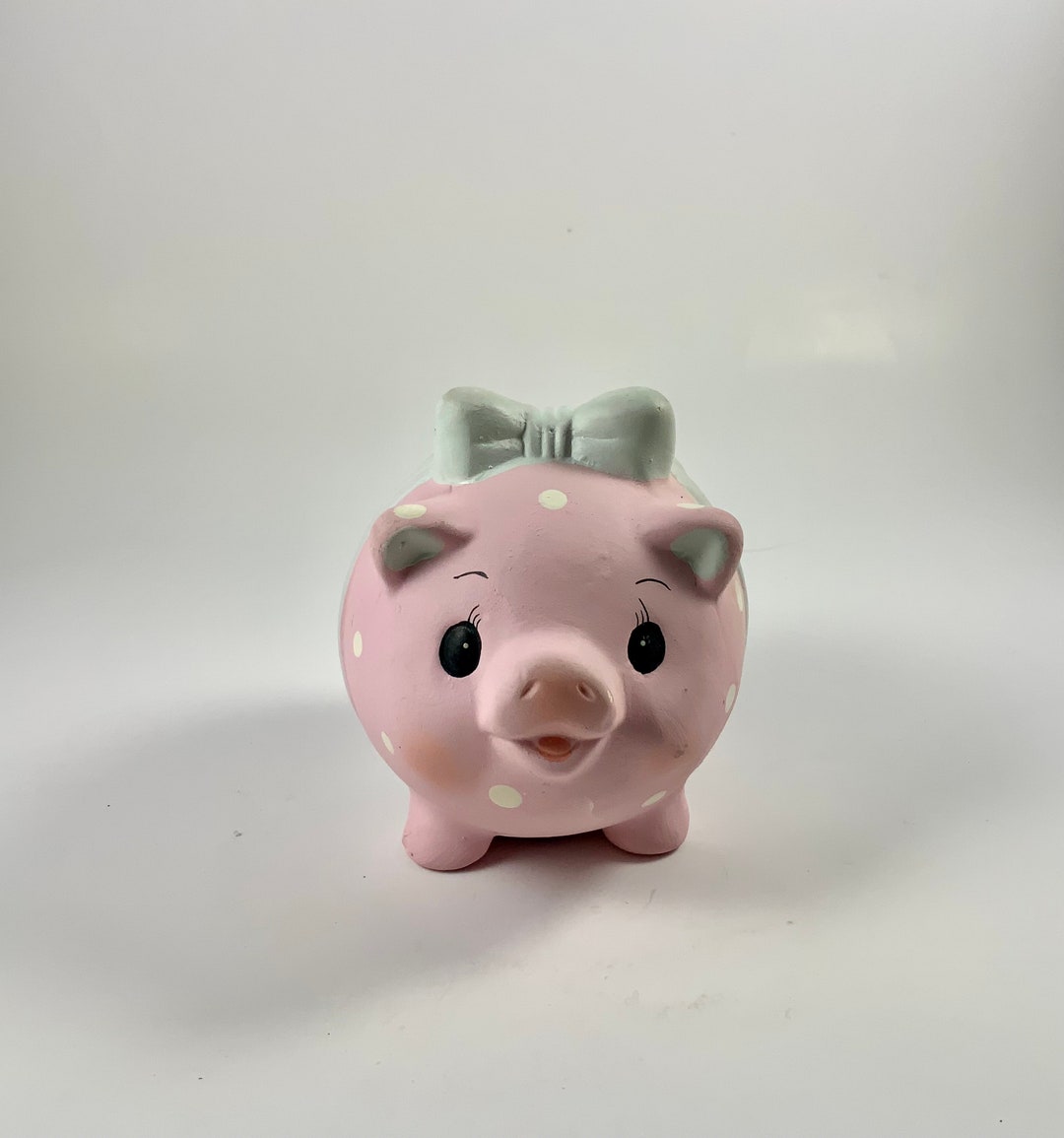Vintage ENESCO PIGGY BANK, Pink Polka Dot Piggy, Coin Bank, Nursery ...