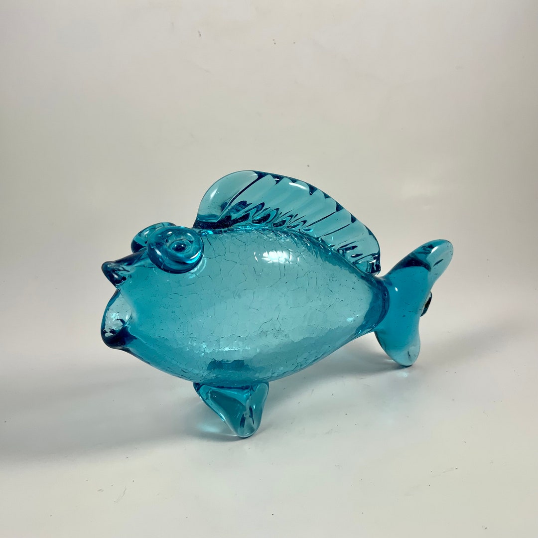 Vintage ART GLASS FISH, Turquoises Blue, Blown Glass, Paperweight ...