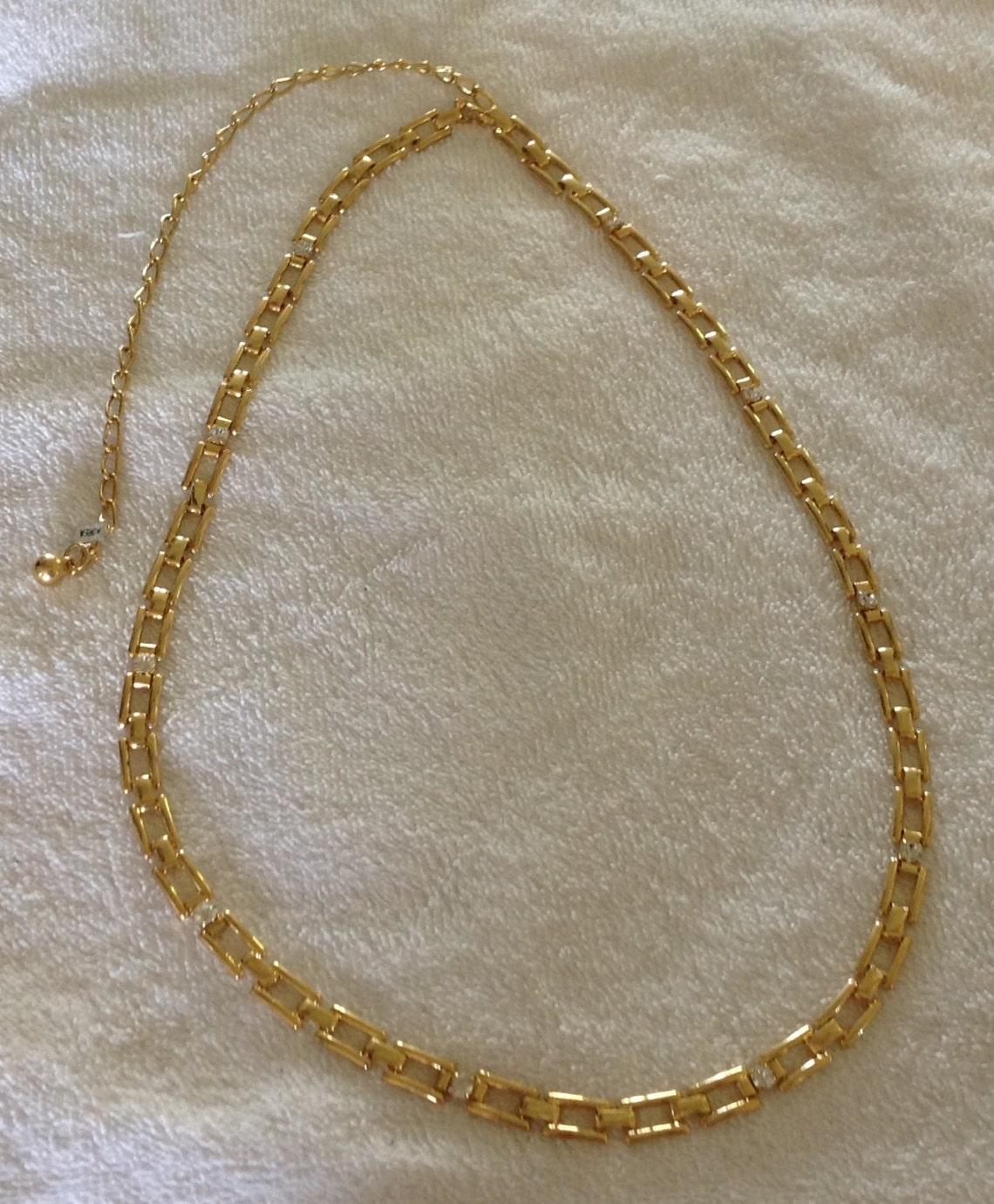 Vintage Korean Crystal Gold Link Necklace | Etsy