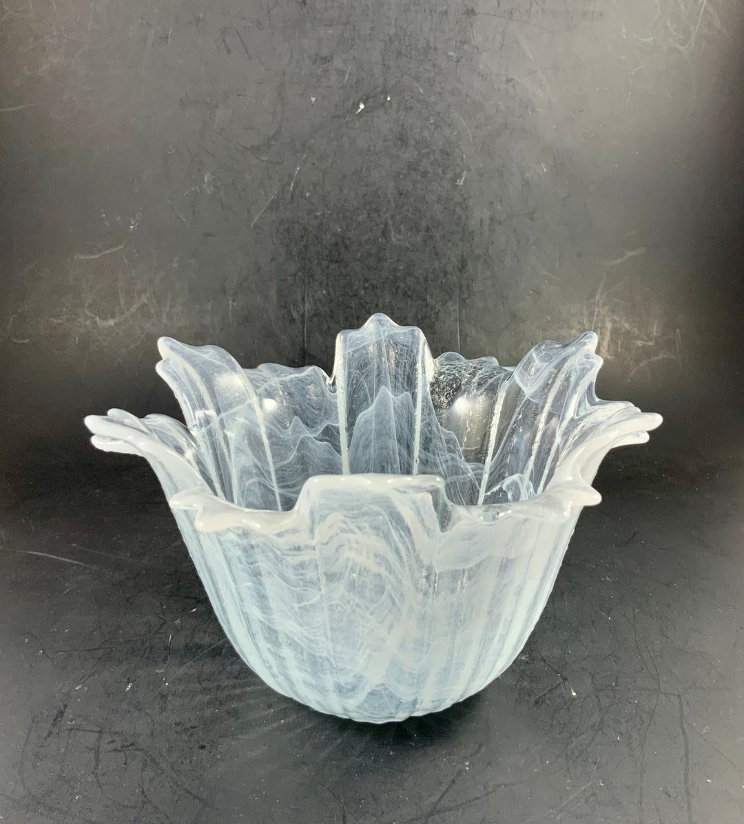 Vintage MURANO SWIRLED BOWL, Blown Glass, White/ Clear Stretch Glass - Etsy