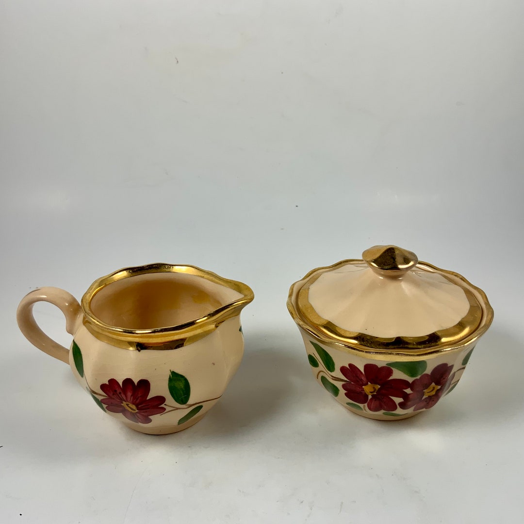 Vintage SUGAR/ CREAMER SET, Wade of England, Gold Accents, Handpainted ...