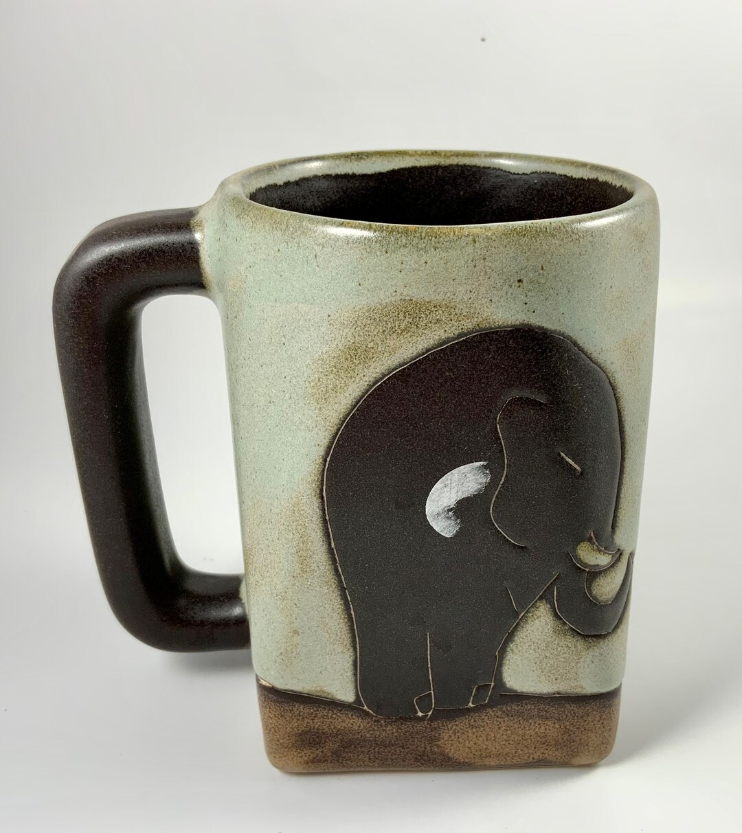 Vintage ELEPHANT POTTERY MUG, Square Mug, Coffee, Tea, Kitchen, Dining ...