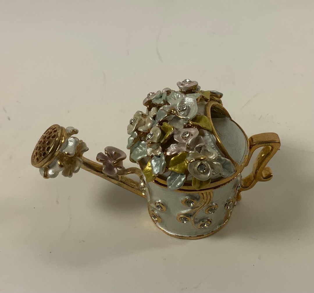 Vintage WATERING CAN BOX Trinket Box Jewelry Box Flowers Rhinestones ...
