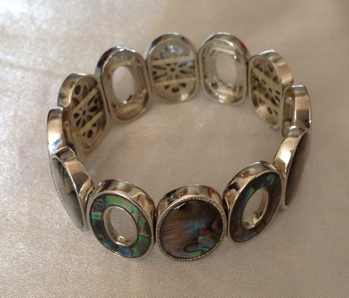 Vintage Inlaid Abalone Shell Stretch Bracelet - Etsy