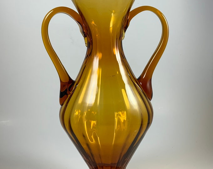 Vintage DOUBLE HANDLED VASE, Blown Glass, Amber, Vase, Decor - Etsy