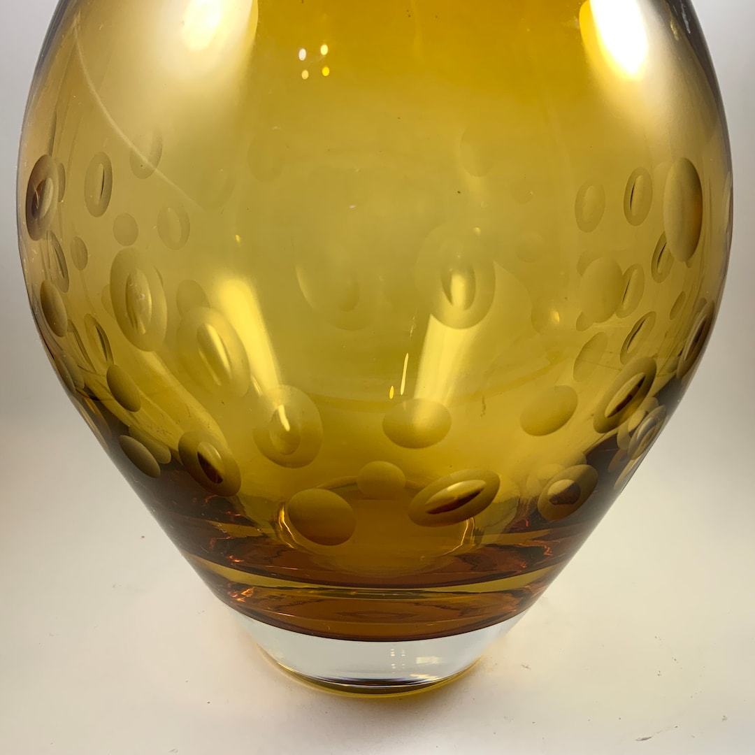 Vintage KROSNO POLAND VASE, Art Glass, Amber & Clear , Embellished With ...
