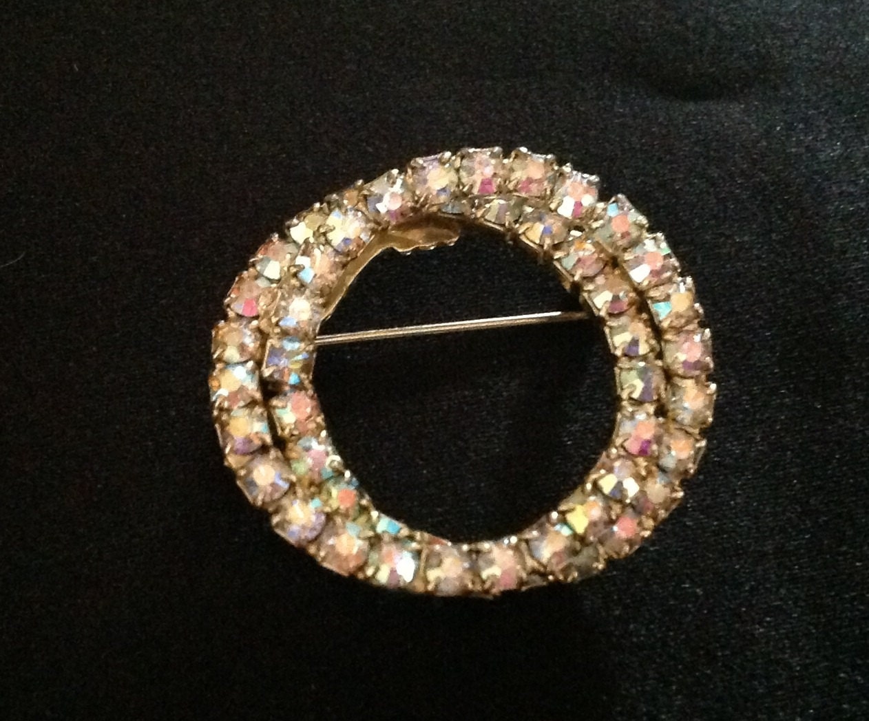 Vintage Double Circle A/B Rhinestone Brooch - Etsy