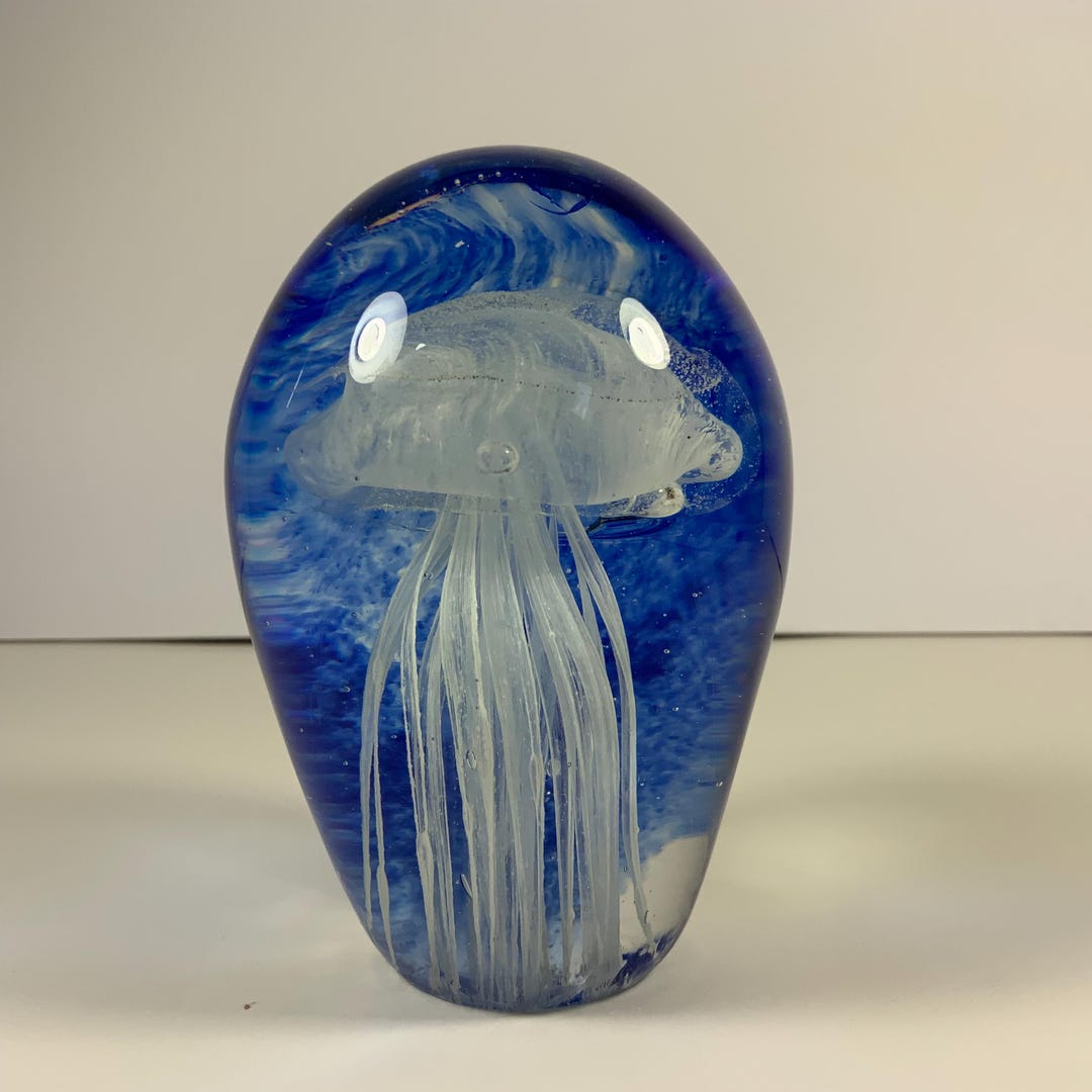 Vintage ART GLASS JELLYFISH Paperweight Cobalt Blue Paperweight Beach ...