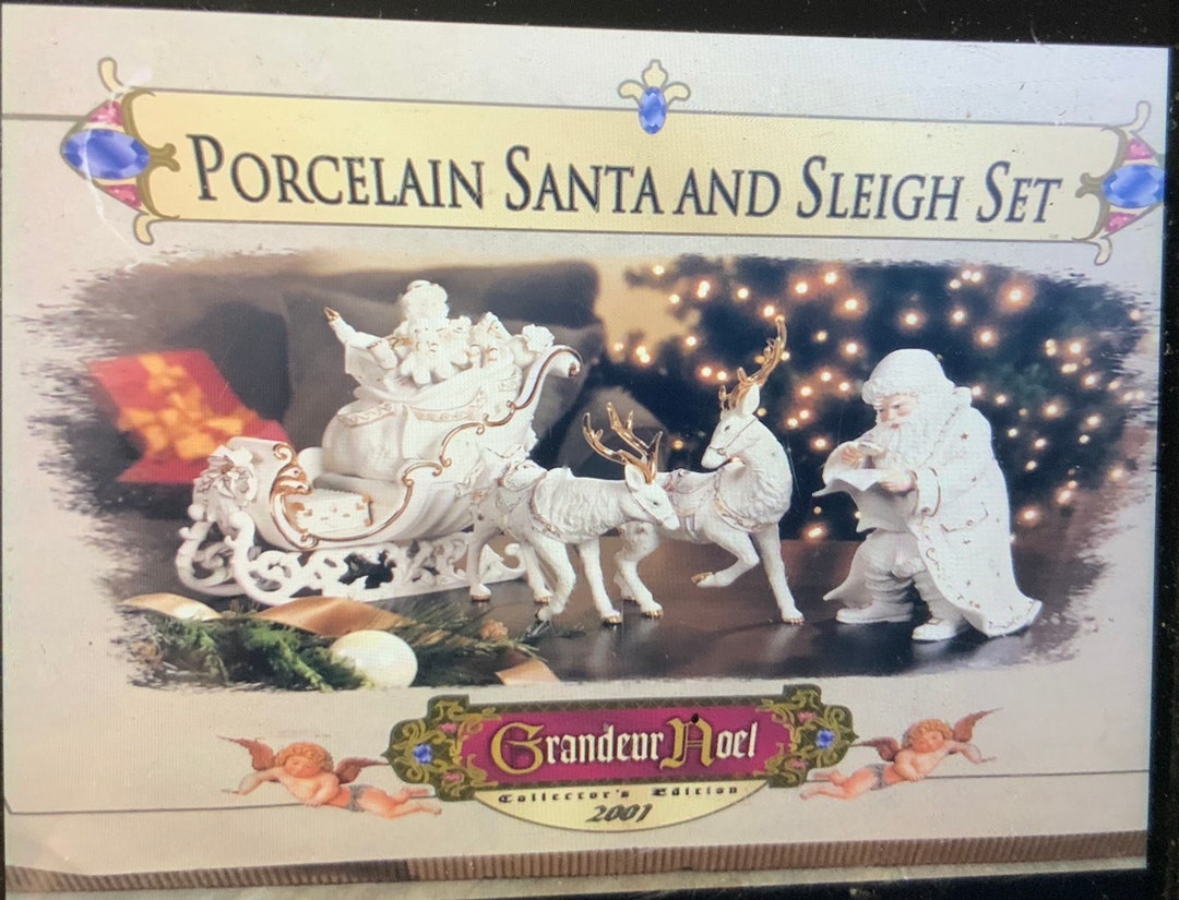 Vintage 2001 GRANDEUR NOEL CHRISTMAS, Santa and Sleigh Set W/reindeer ...