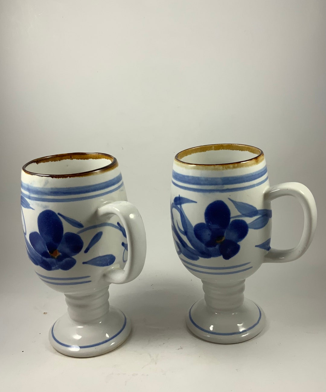 Vintage FLORAL STONEWARE MUGS, Blue,& White Mugs, Italian, Drinkware ...
