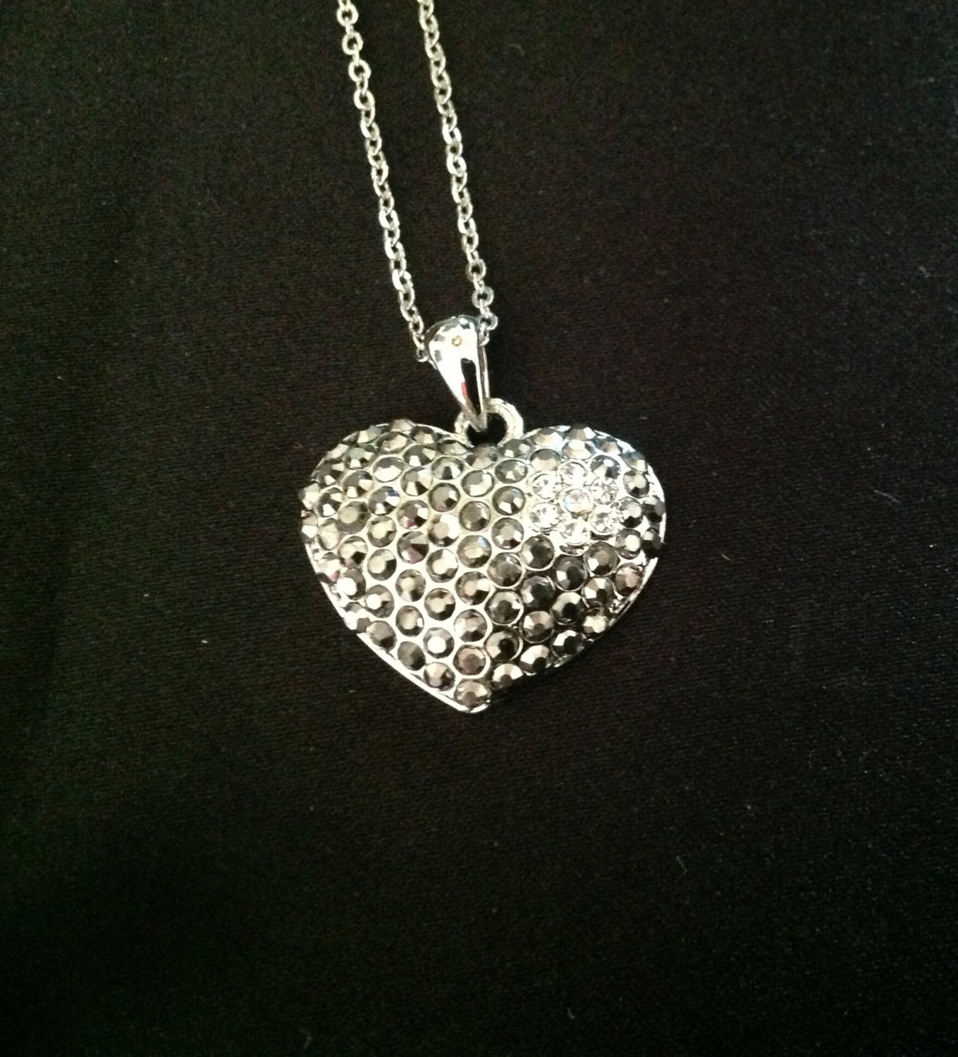 Vintage Marcasite Heart W/ Rhinestone Flower Heart Necklace - Etsy