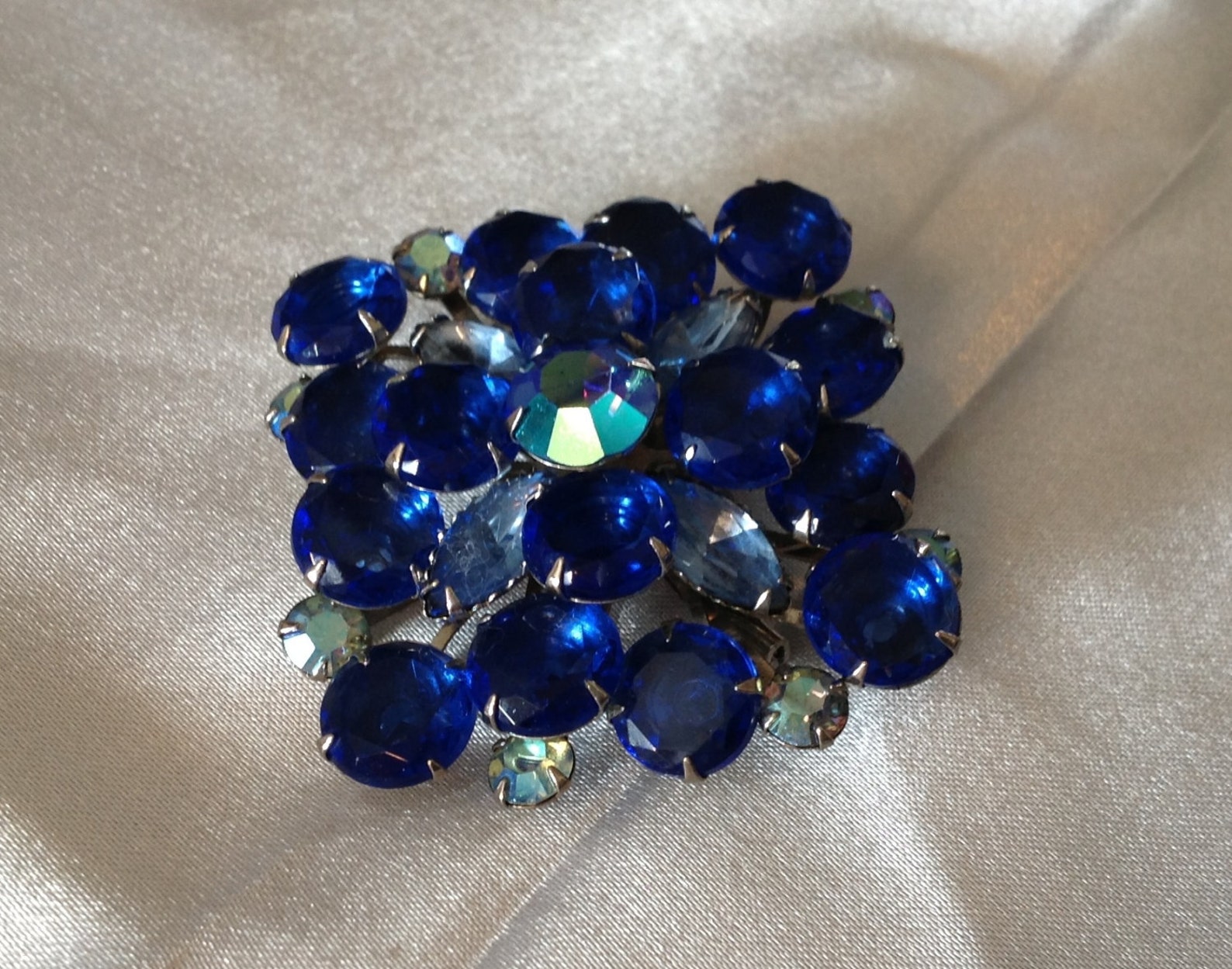 Vintage Royal Blue Rhinestone Brooch - Etsy