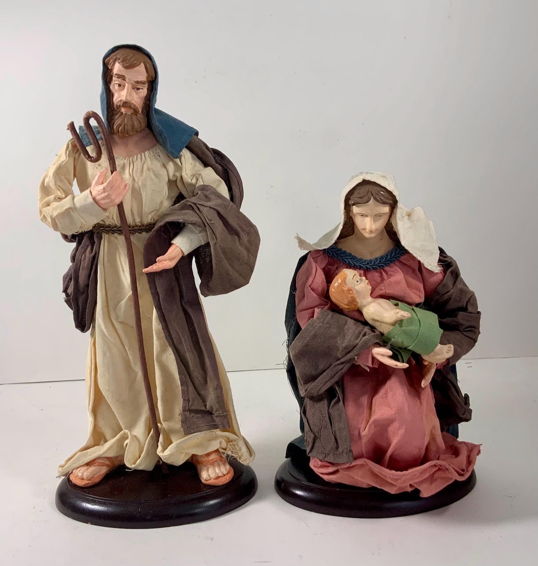 Vintage NATIVITY HOLY FAMILY Fabric Mache Nativity Scene Set Joseph ...