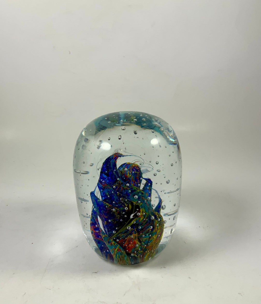 Vintage ART GLASS AQUARIUM, Coral Reef W/ Fish Paperweight. Decor ...