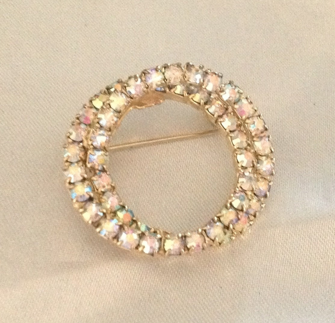 Vintage Double Circle A/B Rhinestone Brooch | Etsy