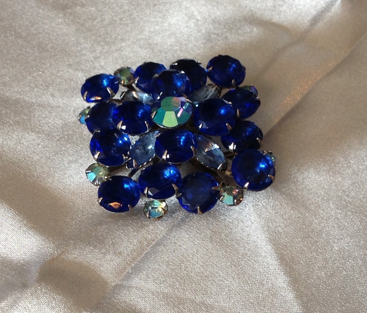 Vintage Royal Blue Rhinestone Brooch - Etsy