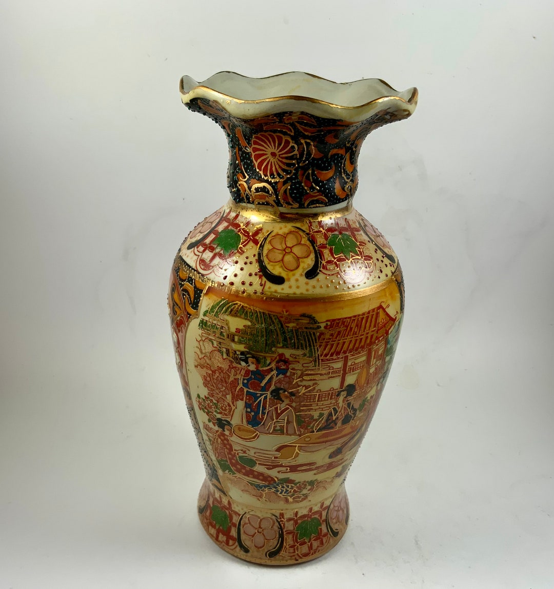 Vintage SATSUMA GEISHA VASE Japanese Handpainted Porcelain - Etsy