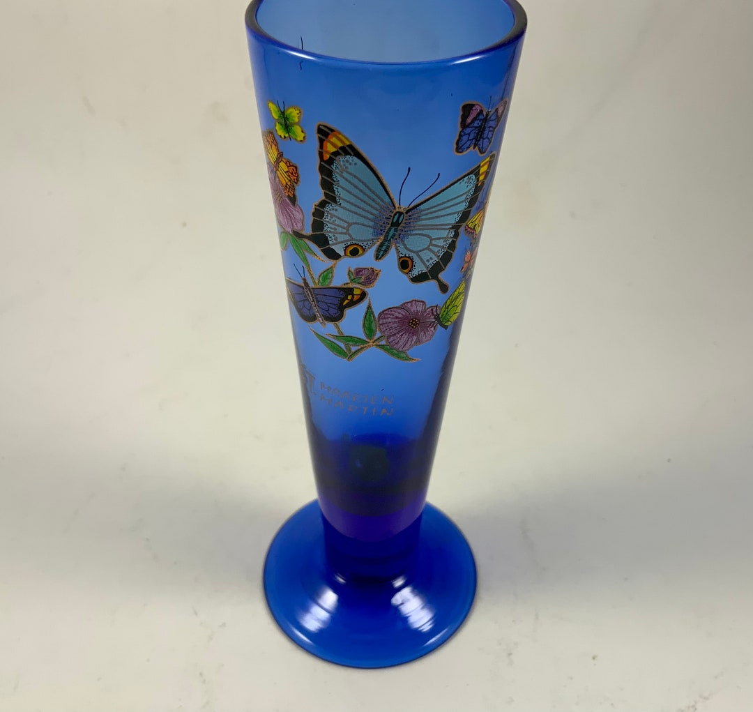 Vintage COBALT BLUE BUTTERFLY Vase, Shot Glass, Souvenir, Blown Glass ...