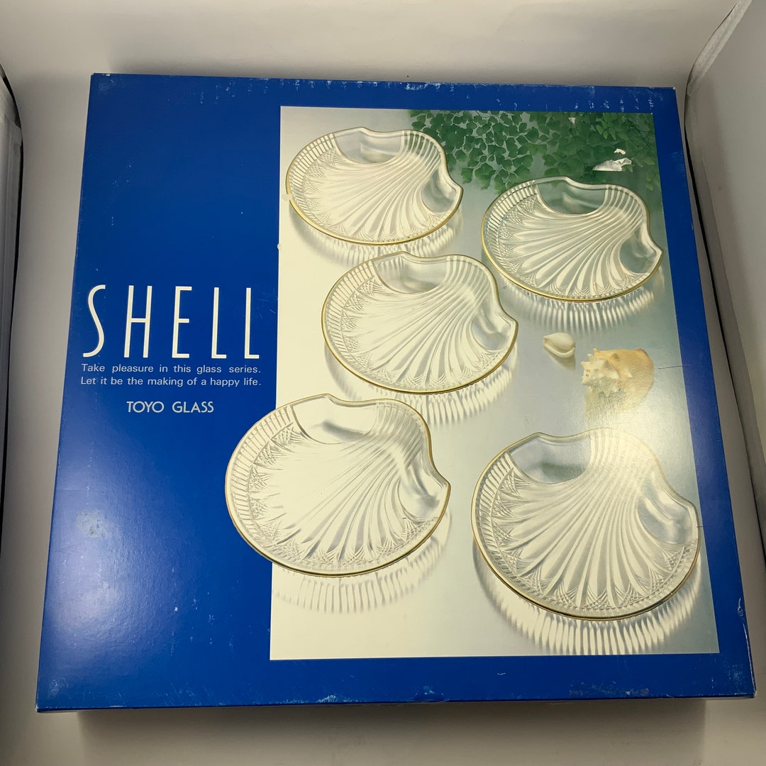Vintage CLAM SHELL DISHES, Toyo Glass, Frosted Etched Design, Set of 5 ...