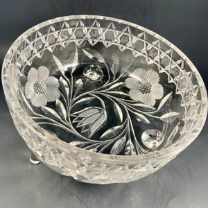 Vintage LEAD CRYSTAL BOWL, Cut Crystal, Floral Pattern, Footed - Etsy