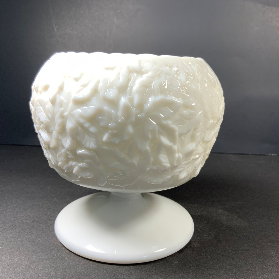 Vintage WESTMORELAND ROSE BOWL, Compote, Milk Glass W/ Embossed Flowers ...