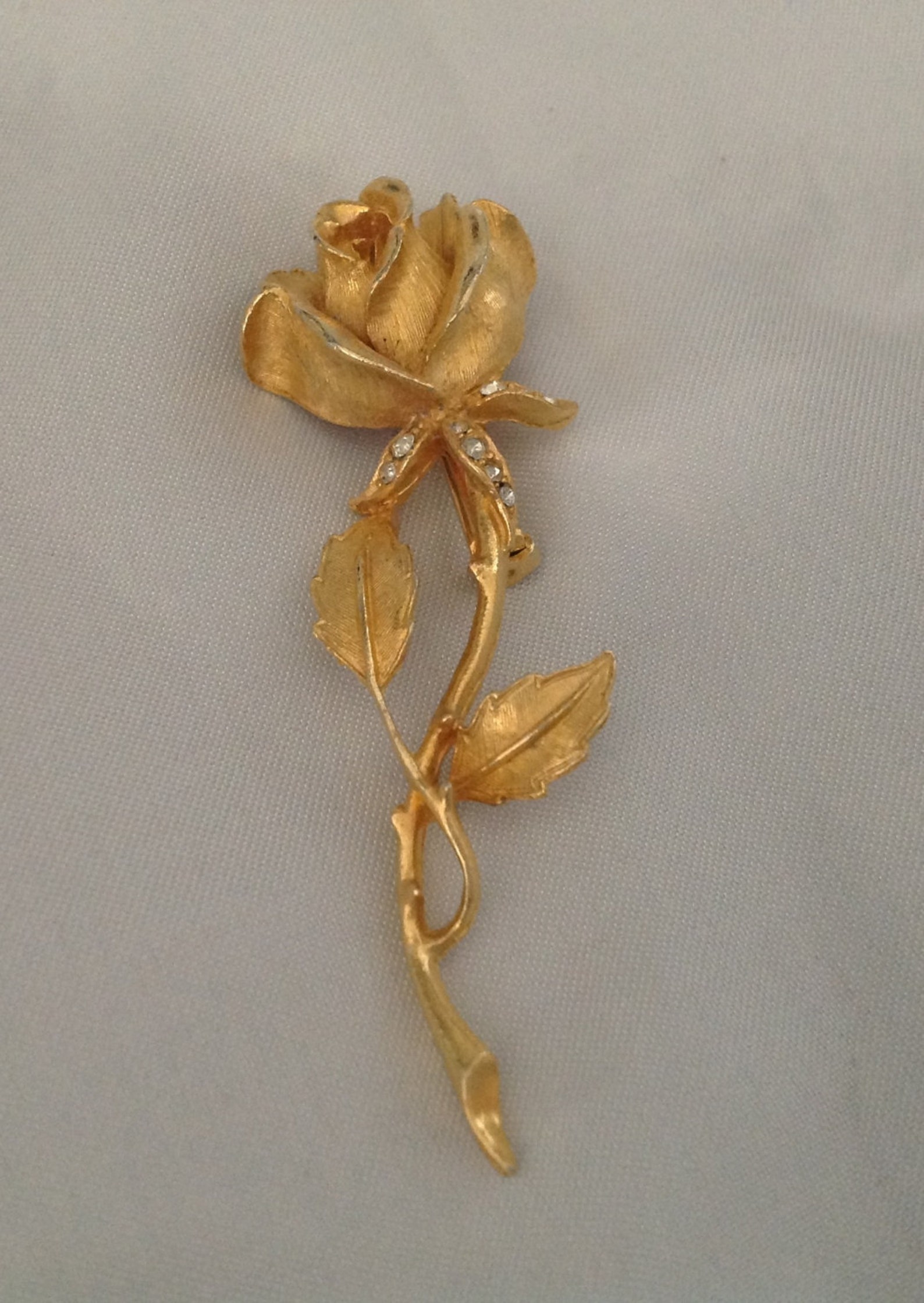 Vintage Rhinestone Long Stem Rose Brooch - Etsy