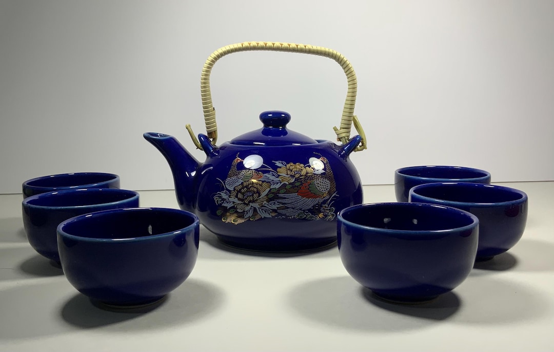 Vintage JAPANESE TEA SET, Peacock/pheasant Motif, Cloisonné, Teapot/cup ...