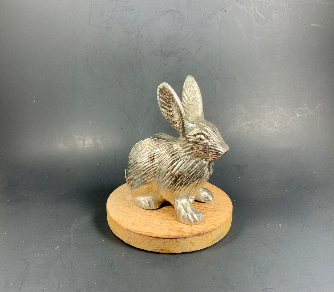 Vintage CAST METAL RABBIT Sculpture W/ Wood Base - Etsy