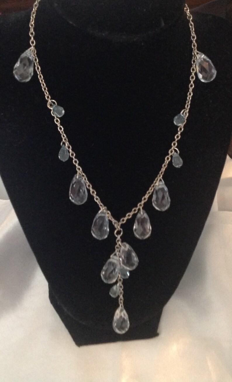 Vintage Light Blue Briloette Teardrop Necklace - Etsy