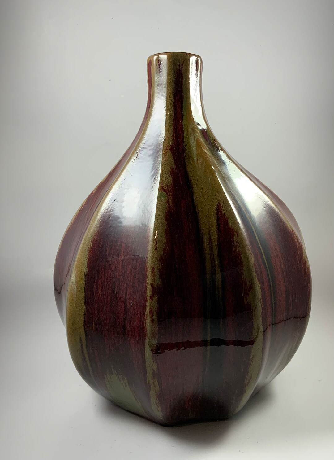 Vintage ART POTTERY VASE, Burgundy Stripped, Odd Shaped, Decor - Etsy
