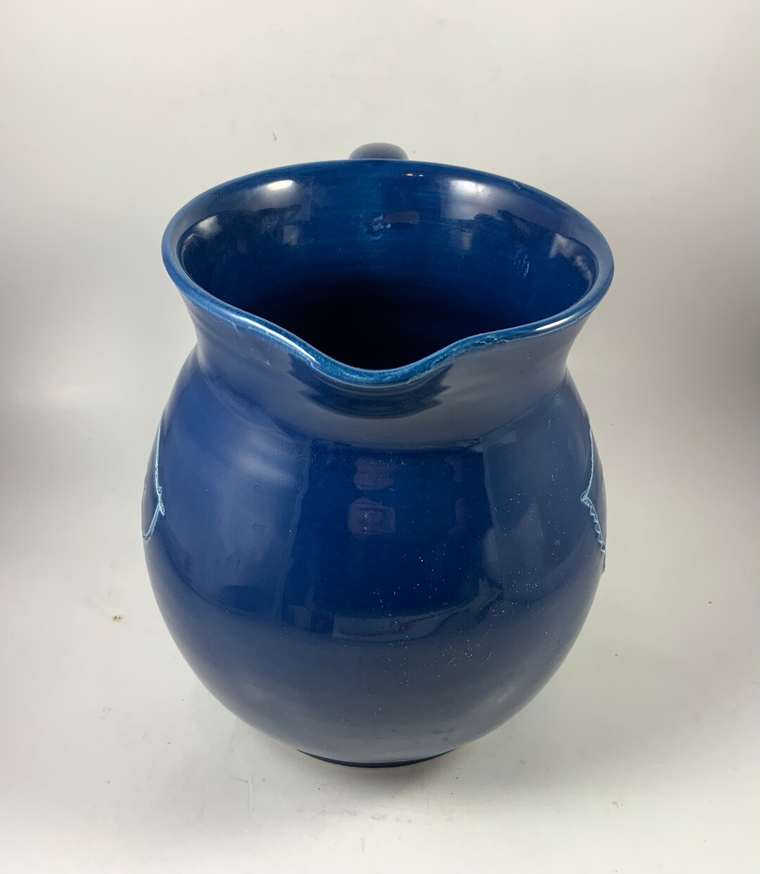 Vintage COBALT BLUE PITCHER W/ Embossed Leaf Design, Double Sided ...