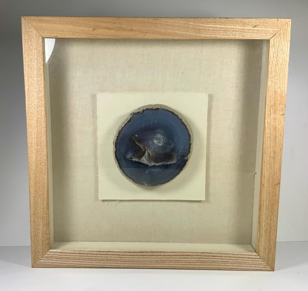 Vintage GEODE SHADOW BOX Framed Blue Agate Slab Natural Stone Rock Art ...