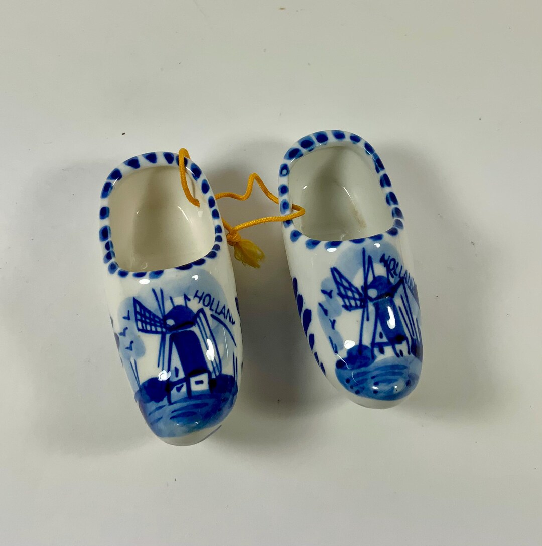 Vintage BLUE DELFT SHOES, Made in Holland, Handpainted Porcelain, Decor ...