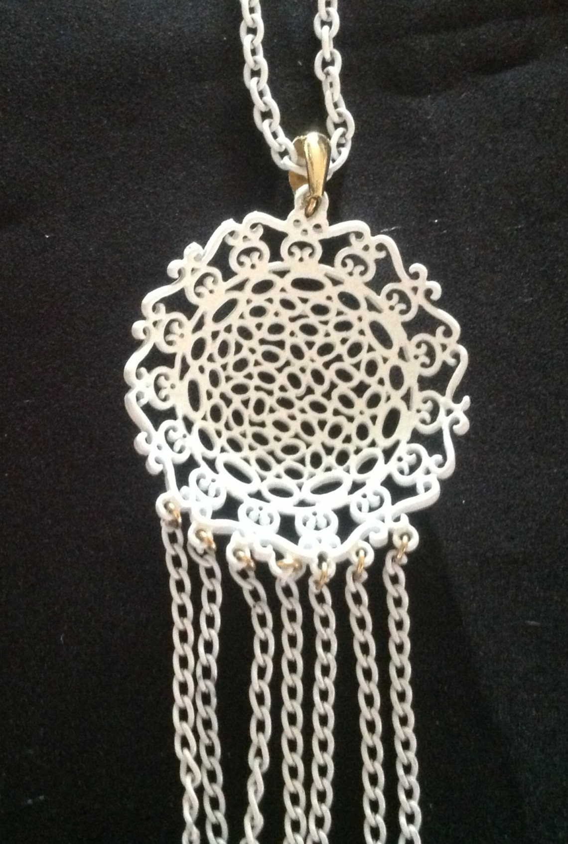 Vintage White Enamel Filigree Medallion With Chains - Etsy