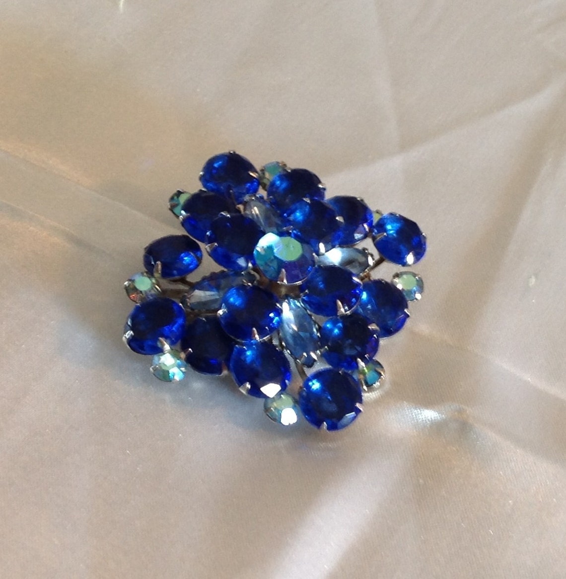 Vintage Royal Blue Rhinestone Brooch - Etsy