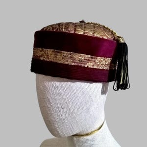 Velvet Smoking / Thinking Cap With Quilted Gold Brocade Tip and Macrame ...
