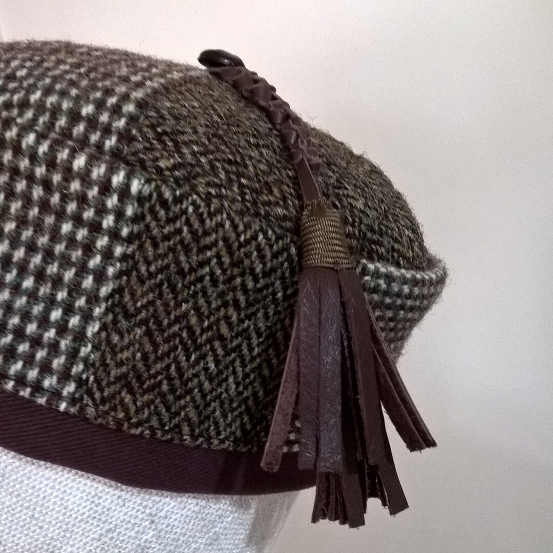 Smoking/ Thinking Cap in Harris Tweed With Leather Tassel, Wool Pillbox ...
