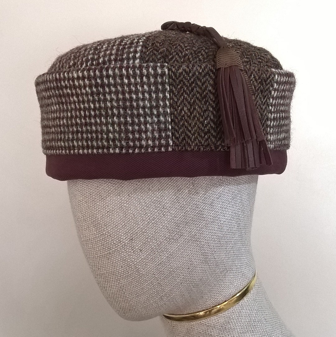 Tassel Smoking/ Thinking Cap in Harris Tweed, Mens Wool Pillbox Hat ...