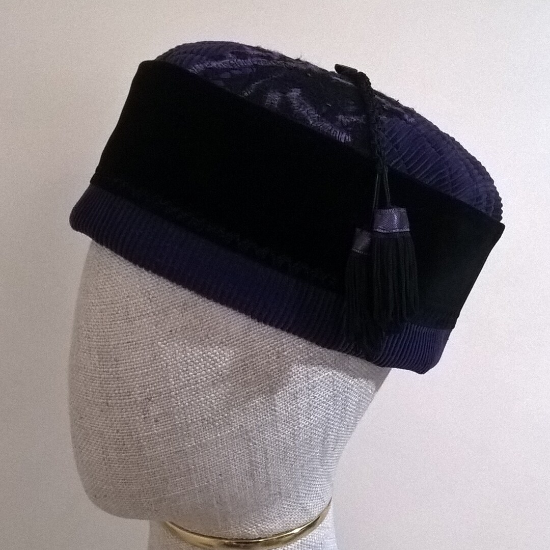 Velvet Smoking Cap, Gothic Purple With Macrame Tassel, Nuno Felting and ...