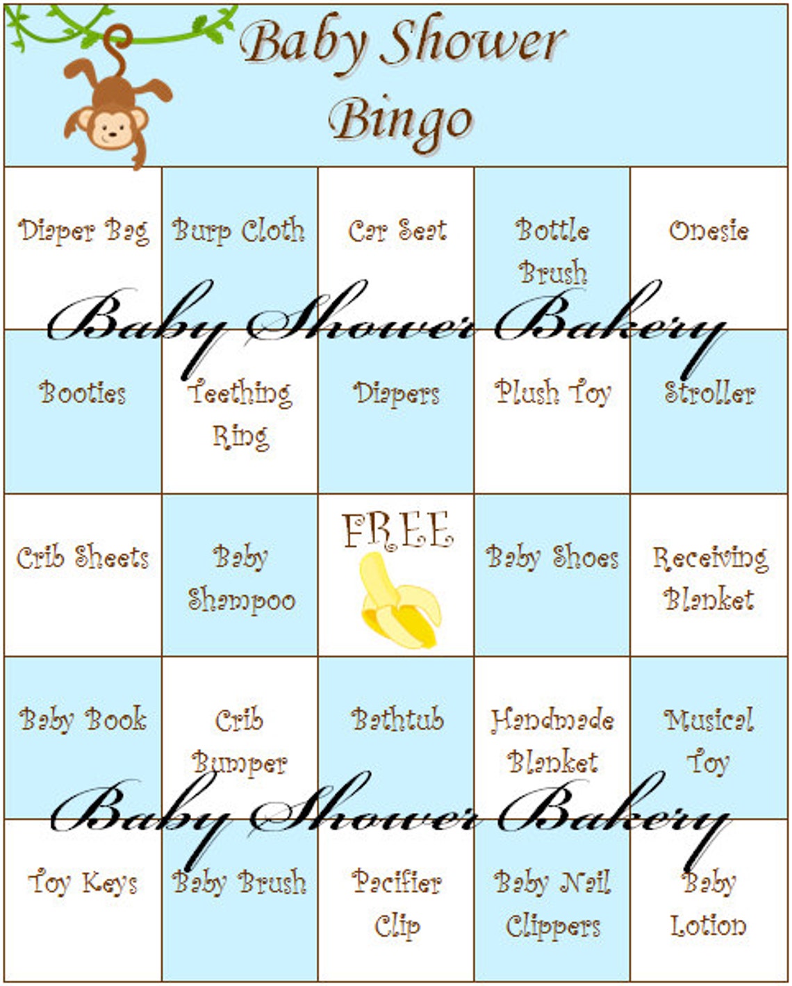 Monkey Baby Shower Bingo Blue Monkey Theme Baby Shower Game - Etsy