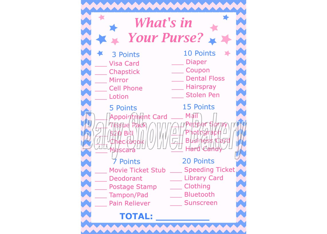 Gender Reveal Party Game Whats In Your Purse Game Etsy
