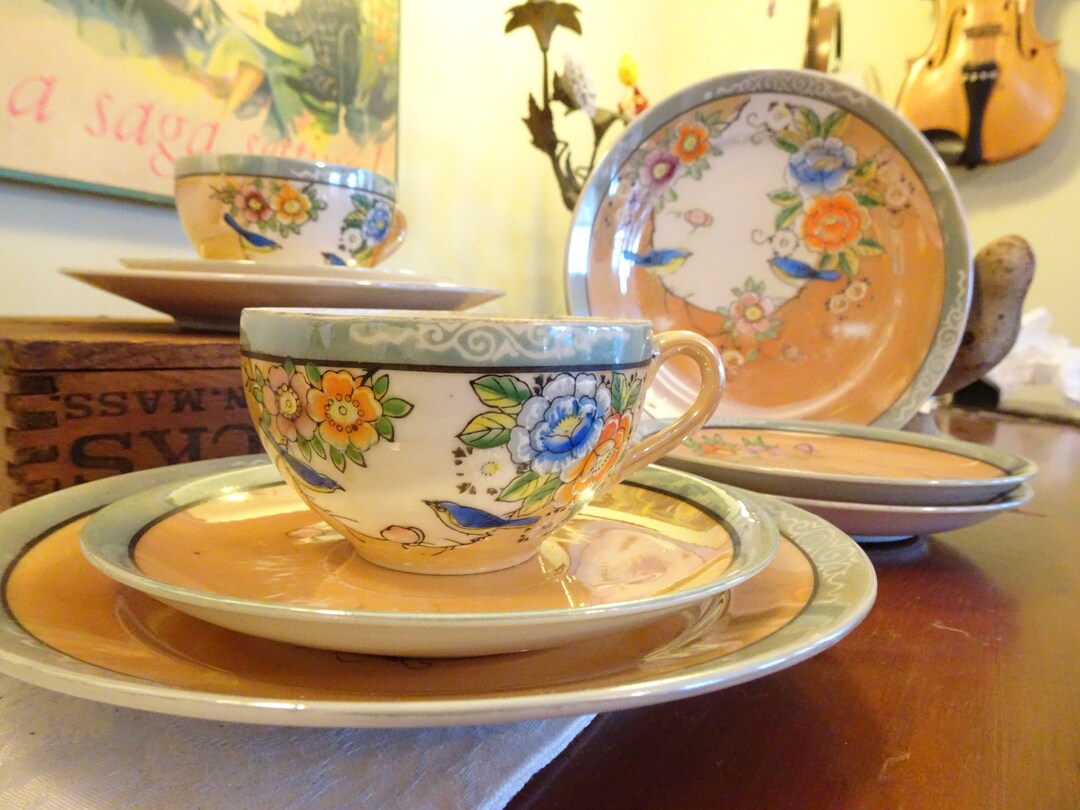 Beautiful, Vintage, Lusterware Tea Cups, Plates Bluebirds, Flowers ...