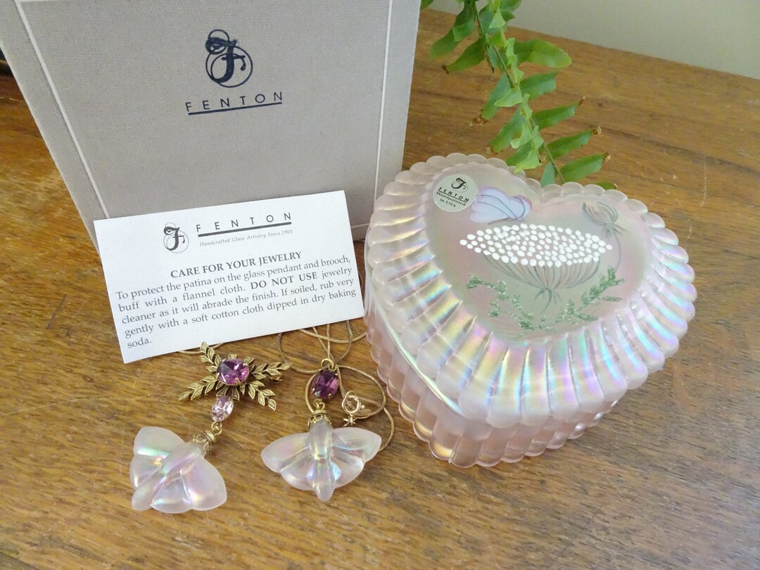 Limited Edition, Fenton Glass Heart Box With Matching Butterfly Jewelry ...