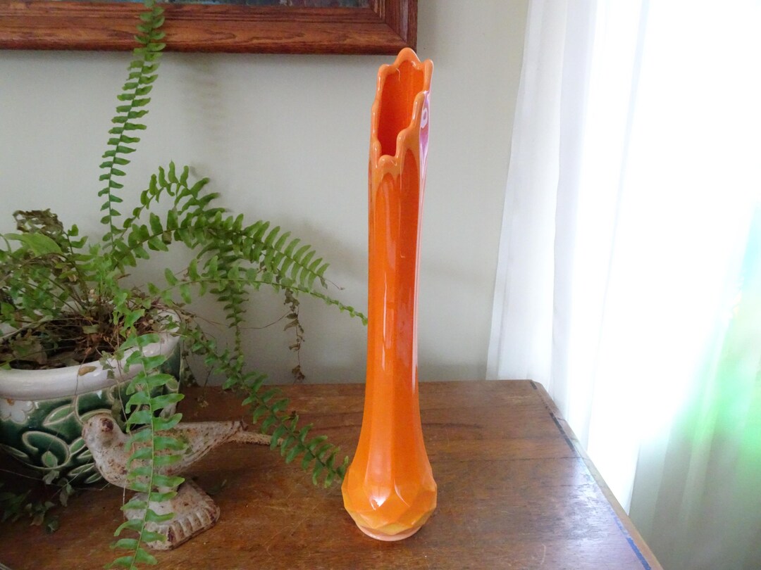 Vintage, Bittersweet, Swung Glass Vase by LE Smith- Opaque, Solid Glass ...