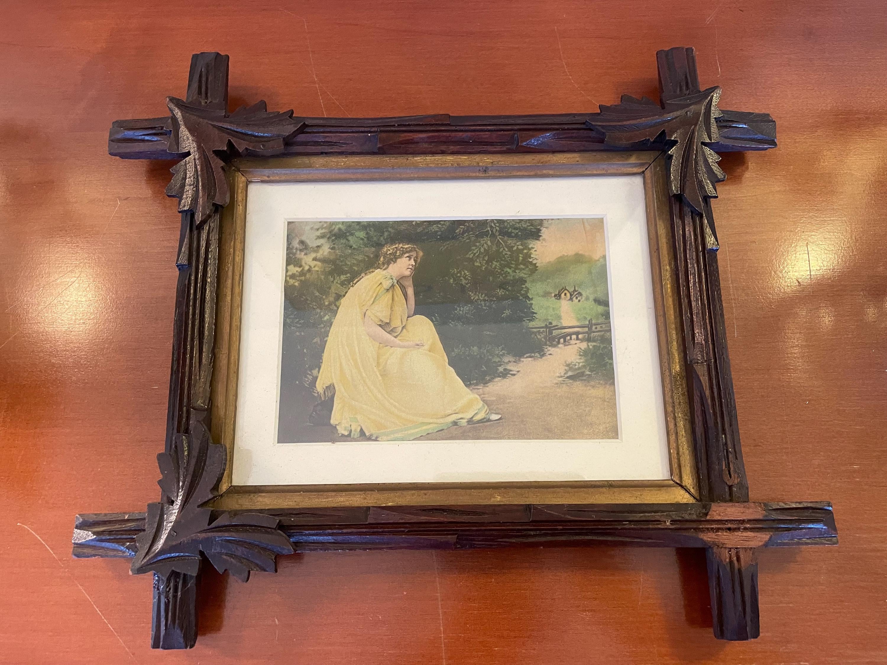 Antique/vintage Adirondack Frame With Pastoral Print- Wood Frame With ...
