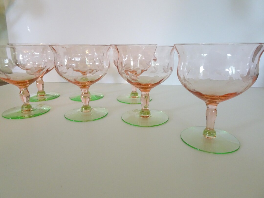 Beautiful, Set of 7, Watermelon Colored Glass/goblets- Pink, Green ...
