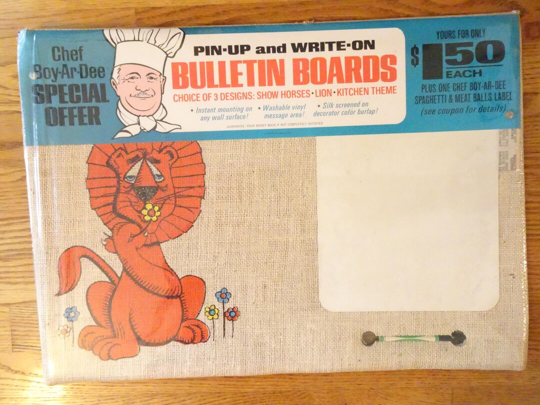 Vintage, 1970s Sad Lion Bulletin Board- Chef Boy-ar-dee Promotion ...