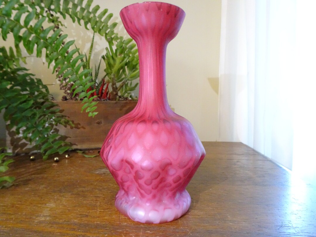 Antique, Thomas Webb Glass Vase- Quilted Diamond, Trapped Bubble ...