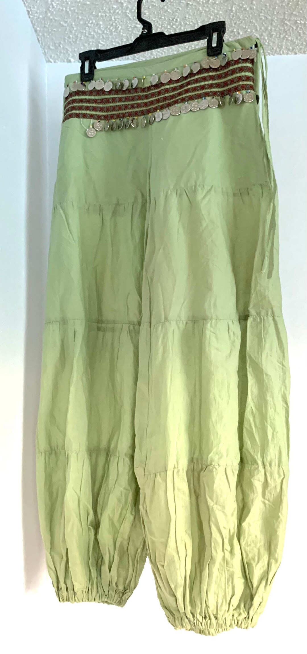 Mint Green Cotton Belly Dancing Harem Pants With Coins Ribbons and ...