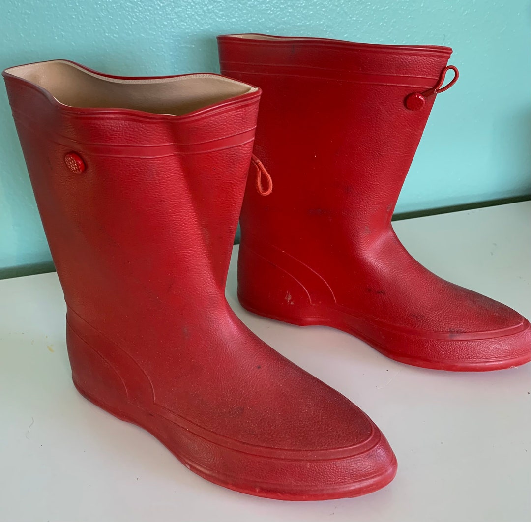 Womens Vintage Red Rubber Pointy Toe Rain Boots Galoshes - Etsy